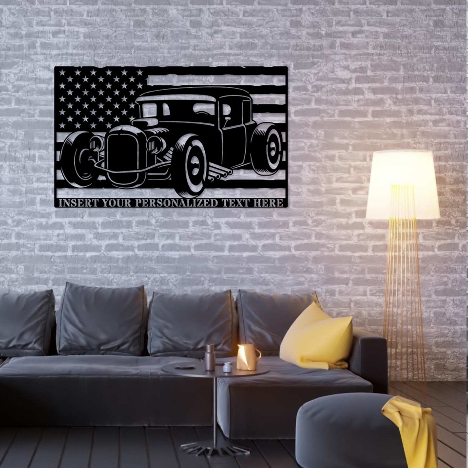 Personalized US Hot Rod Name Metal Sign. American Rat Rod Custom Car ...
