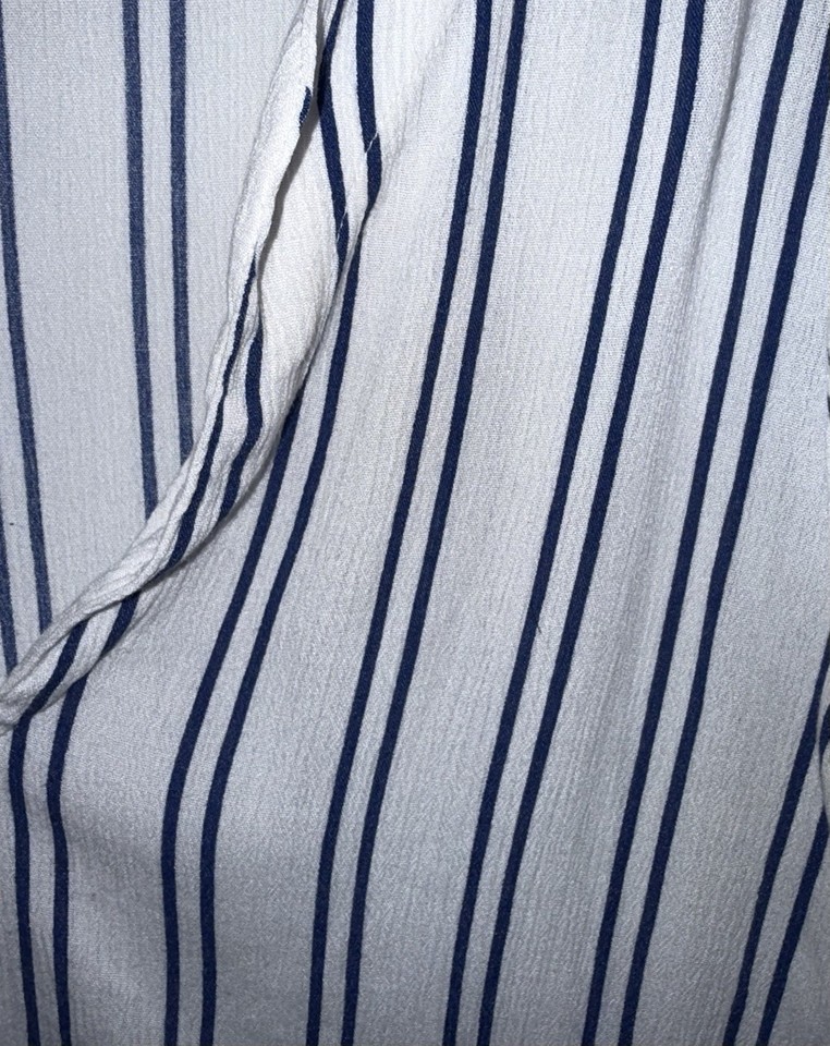 MICHAEL Michael Kors Top M Blue White Stripe Split V Neck Bow Tie Cuff ...