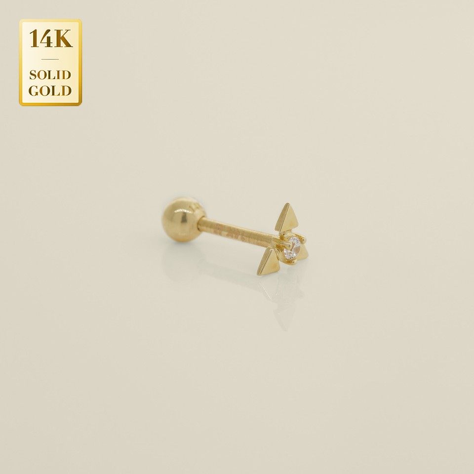 14K REAL Solid Gold Cute Shapes CZ Stud Helix Tragus Cartilage Piercing ...