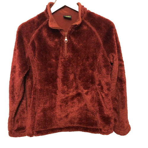 Cabela’s Red Fluffy Polartec 1/4 Zip Fleece Jacket Kangaroo Pocket. SZ ...