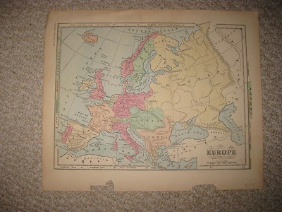 SUPERB ANTIQUE 1875 EUROPE HANDCOLORED MAP RUSSIA AUSTRIA PRUSSIA ITALY ...