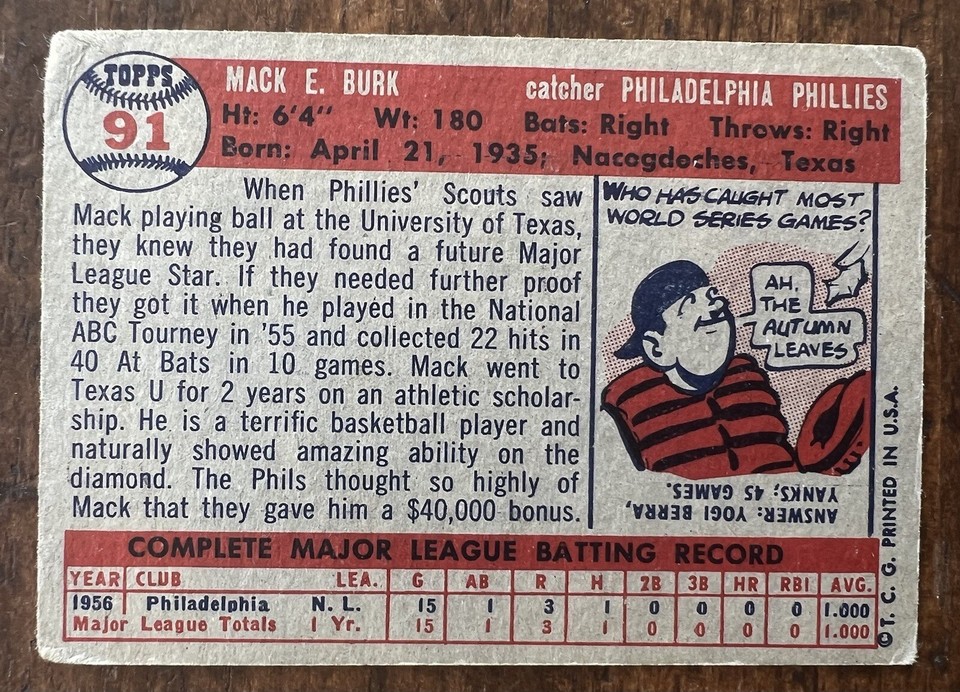 1957 Topps - #91 Mack Burk (RC) | eBay