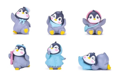 Cute Miniature Funny Little Penguin 6 Pcs Set Statue For Home Office ...