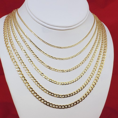 10K Solid Yellow Gold 2mm-7.5mm Curb Cuban Chain Link Necklace Bracelet ...