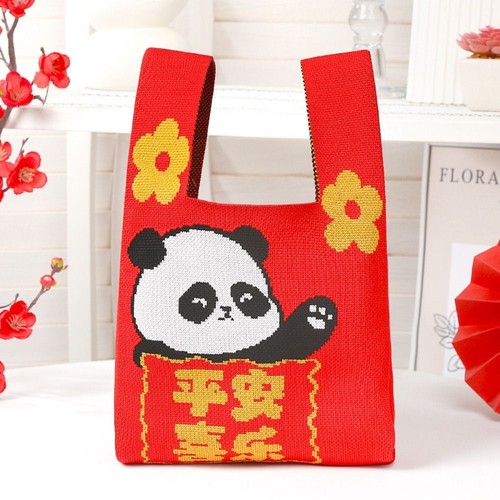 Reusable Knit Handbag Panda Shopping Bags Handmade Tote Bag | eBay ...