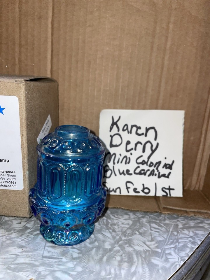 Weishar Moon Stars Mini Colonial Blue Carnival Glass Fairy Lamp Vintage ...