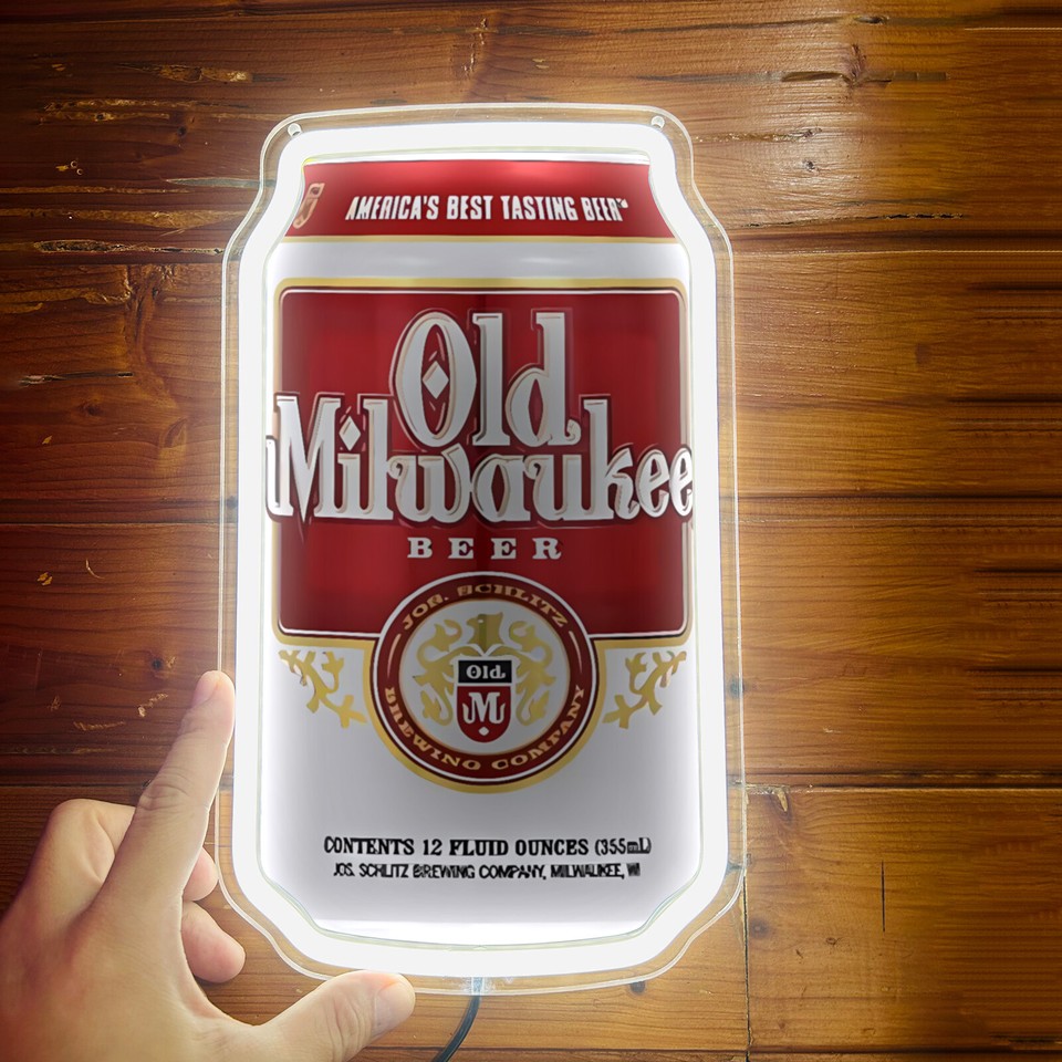 Old Milwaukee Beer Can LED Neon Sign - Vintage Style Bar Pub Man Cave ...