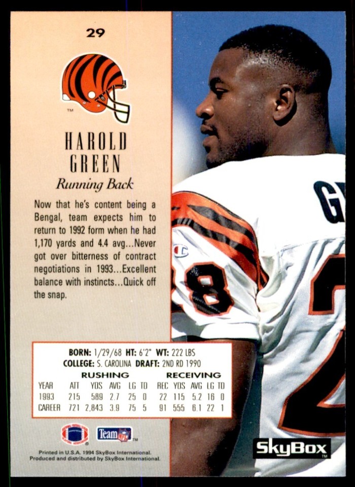 1994 Skybox Harold Green Cincinnati Bengals #29 | eBay