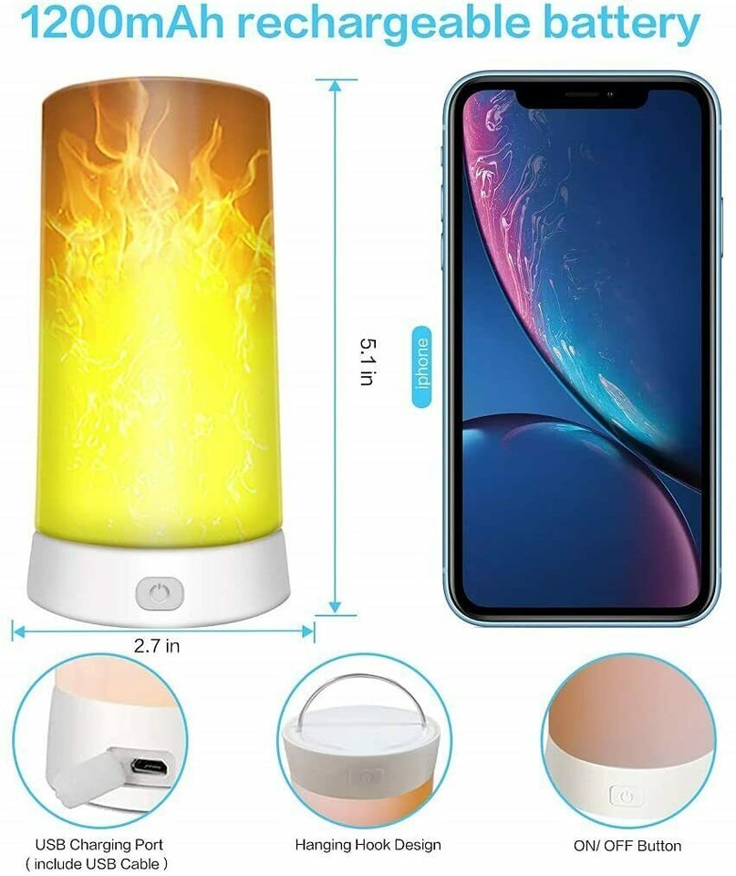 LED Flame Light Fireplace Light USB Rechargeable Outdoor Hanging ...