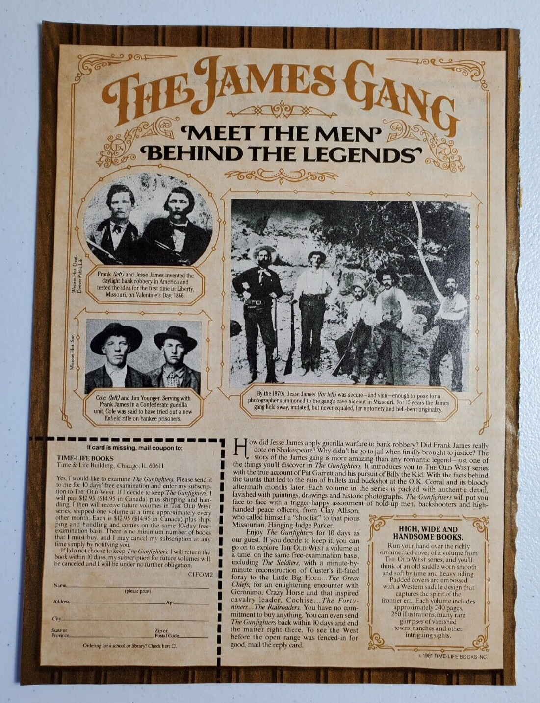 Vintage Time Life Books Meet The James Gang Order Form Ad | eBay