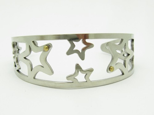 Stainless Steel Unique Open Star Design With Gold Accents Cuff Bangle ...