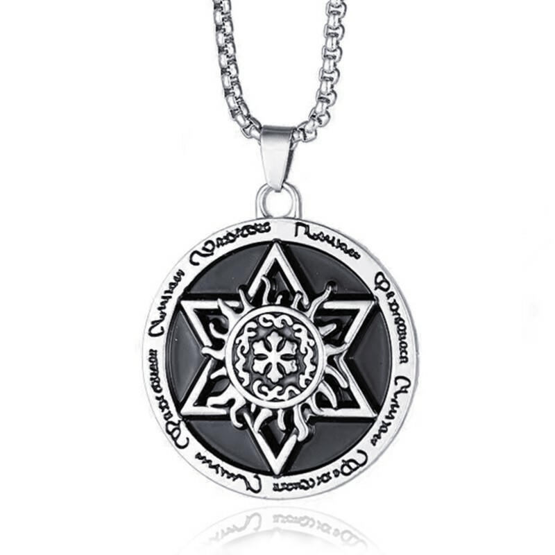 Men Black Hexagram Star Of David Occult Amulet Pendant Necklace Box ...