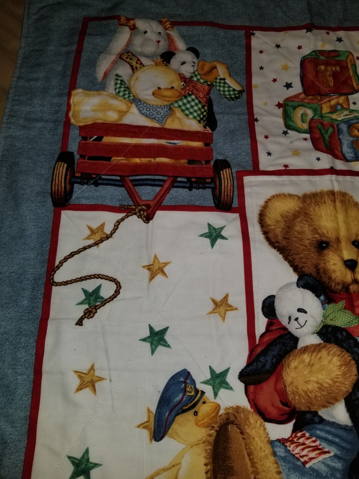 Wall Hanging Daisy Kingdom #4482 Blue Jean Teddy Bear Vintage Child ...