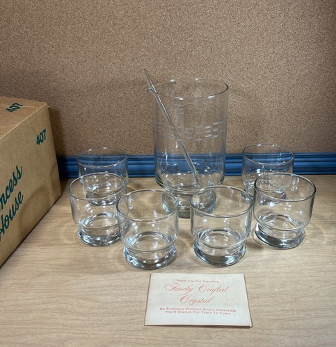 VINTAGE PRINCESS HOUSE CRYSTAL 407 COCKTAIL MIXER +6 GLASSES w ...