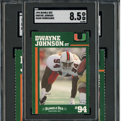 1994 Bumble Bee THE ROCK Dwayne Johnson ROOKIE CARD Hurricanes Football ...