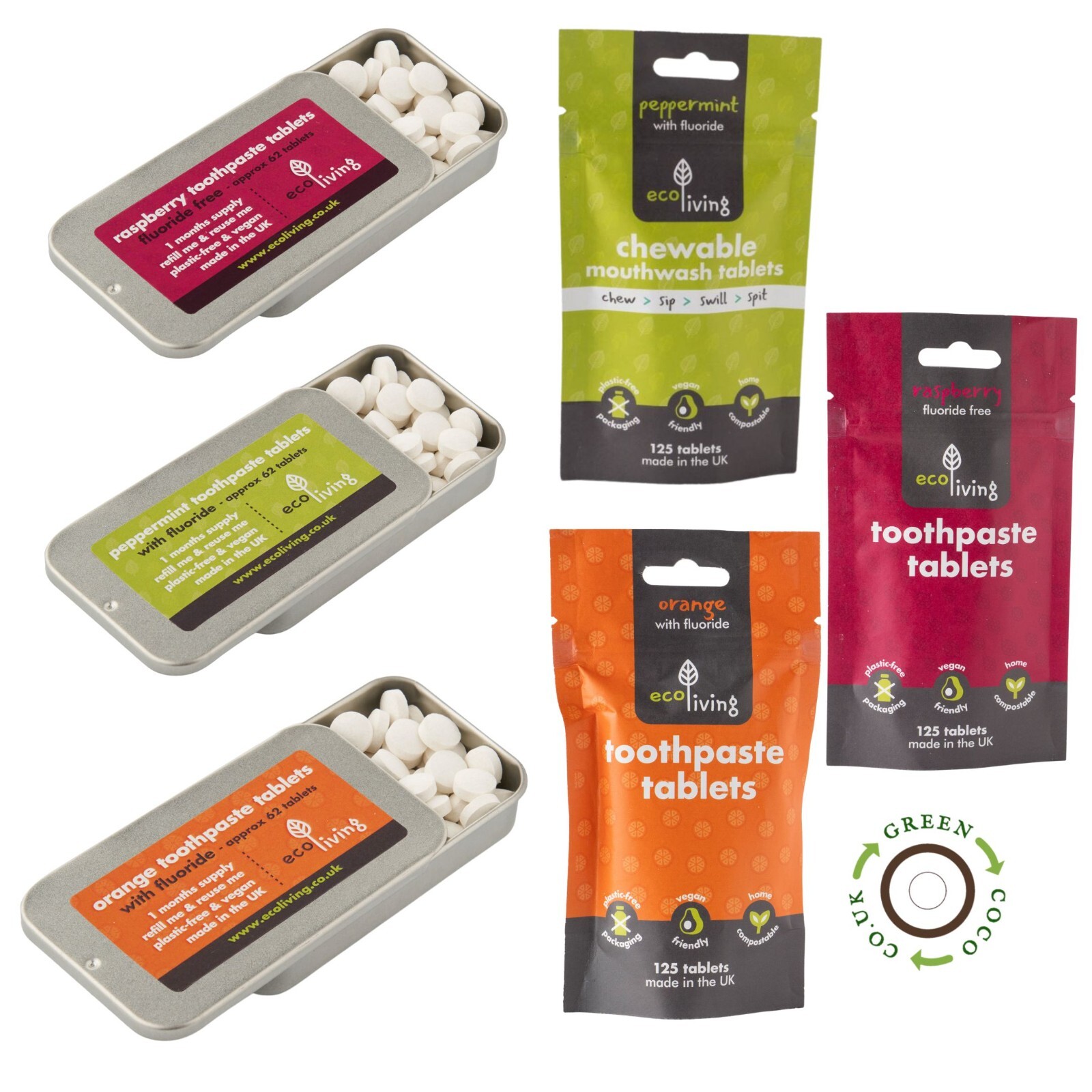 EcoLiving Toothpaste Fluoride Tablets - Mint, Raspberry or Orange ...