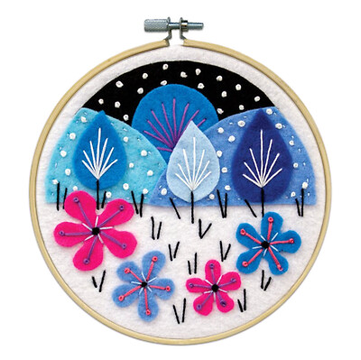 Felt Applique & Embroidery Kit Design Works Winter Night w/6" Wood Hoop ...
