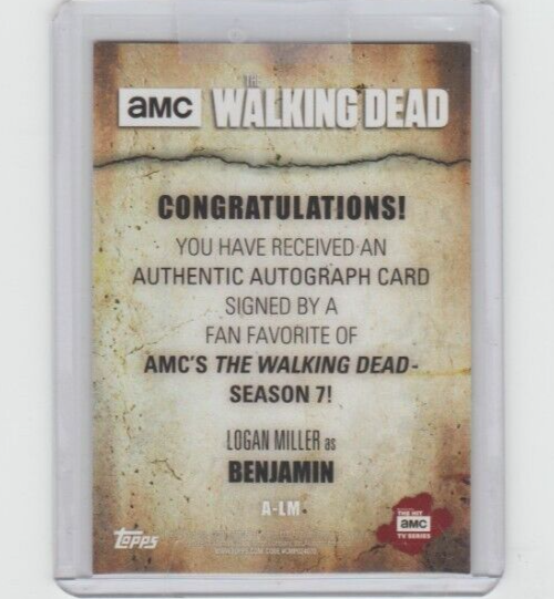 WALKING DEAD SEASON 7 LOGAN MILLER/BENJAMIN AUTOGRAPH CARD #/50!! | eBay