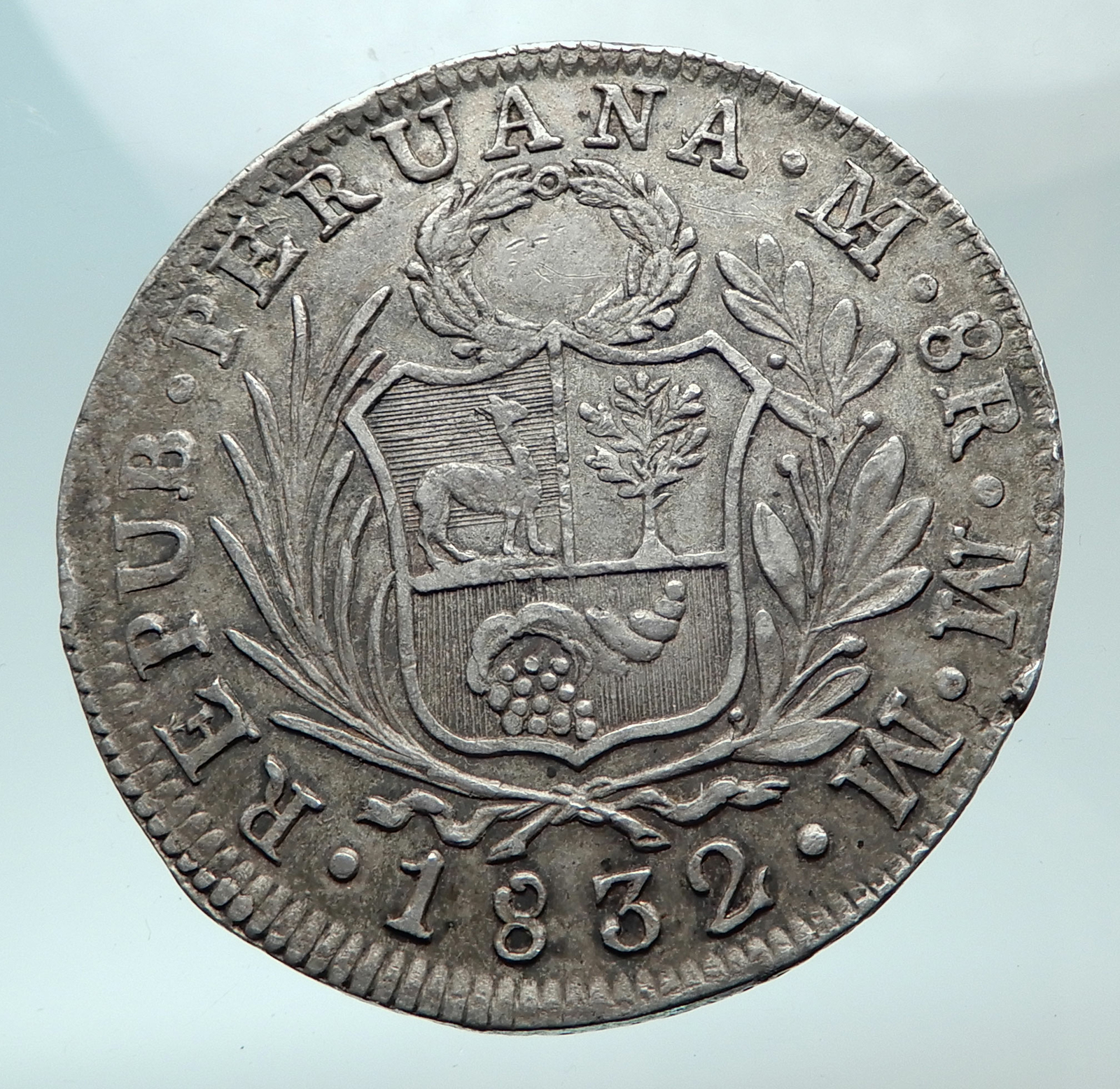 1832 PERU Antique LIBERY Huge Large Silver South America 8 Reales Coin ...