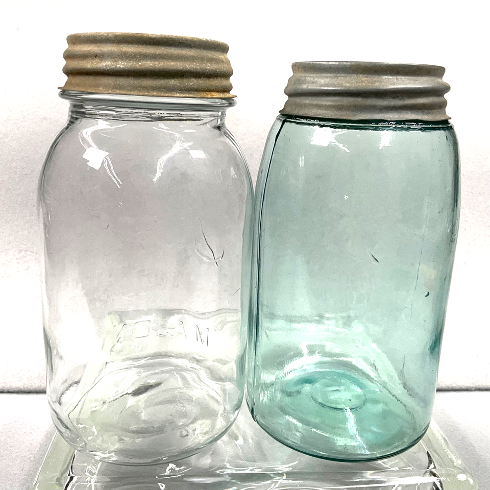 Kerr Atlas & Ball Quart Canning Jars & Zinc Milk Glass Lids Lot of 6 A ...