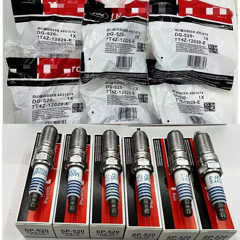 Motorcraft 6x Ignition Coil DG520 + 6x Spark Plug SP520 For 10-14 Edge ...