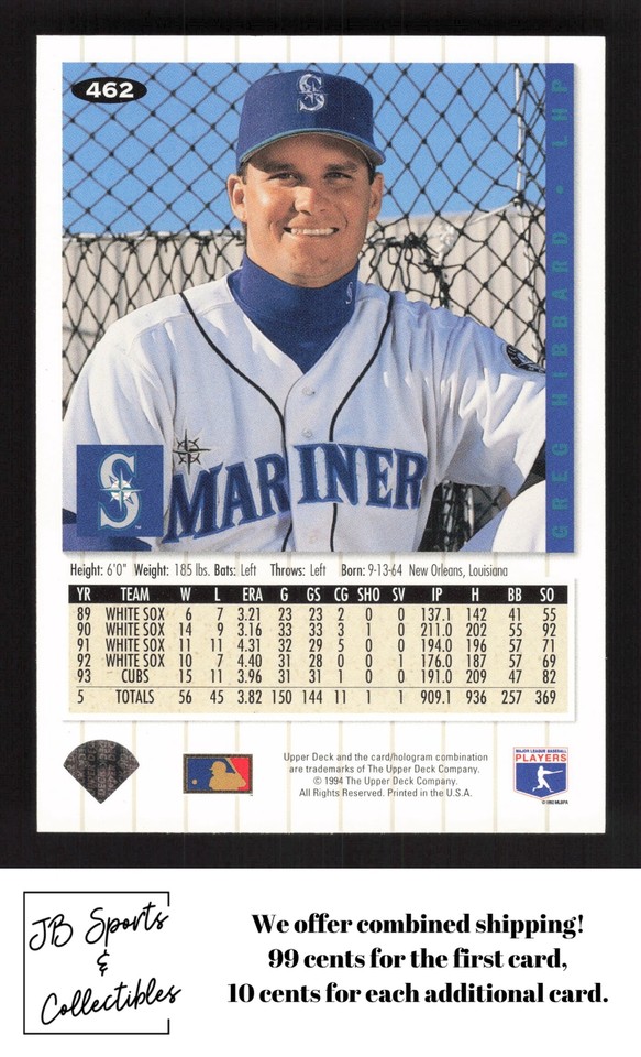 1994 Collector's Choice Greg Hibbard #462 Seattle Mariners | eBay