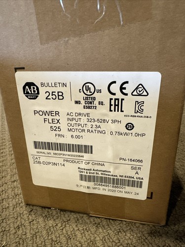 ALLEN BRADLEY PowerFlex 525 AC Drive 25B-D2P3N114 Variable Speed 0.75kw ...