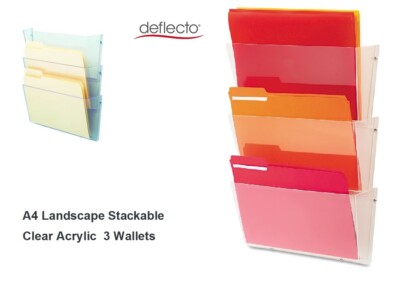 Deflect-o Wall Partition Mounted Pocket A4 Stackable 3 Pockets Acrylic ...