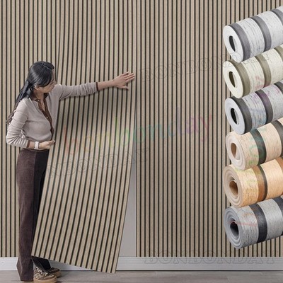 Wooden Slat Panelling Wallpaper 3D Wood Panel Stripes Home Room Wall ...