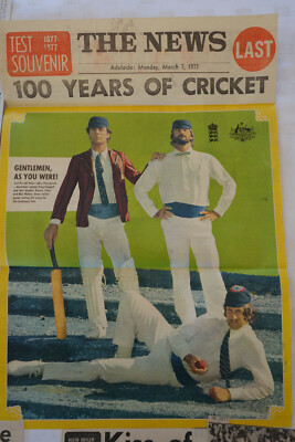 CENTENARY TEST MATCH NEWSPAPER ARTICLES - RARE "THE NEWS" COLOUR PAGE ...