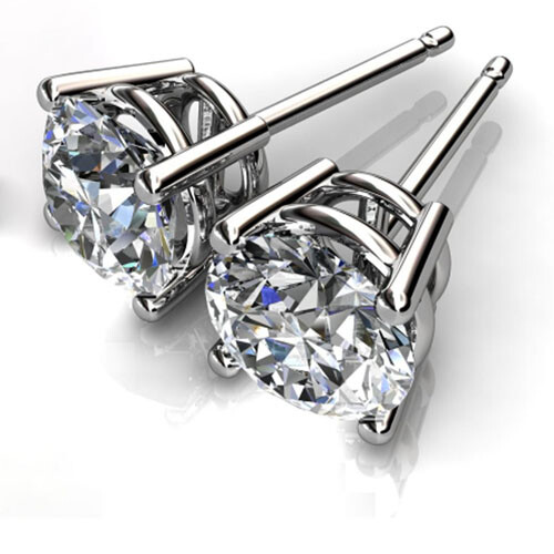 Round Cut 3.00 Ct Simulated Diamond Earrings Solid 14K Hallmarked White ...