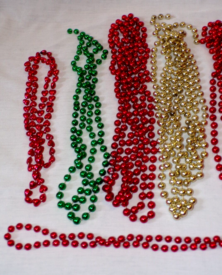 Lot 7 Sm Christmas Tree Beaded Garland Strands Red Green Gold Heart ...