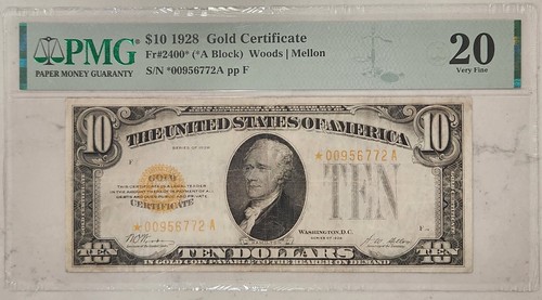 $10 ☆Star Note☆ 1928 PMG VF20 FR# 2400 Ten Dollar Gold Certificate | eBay