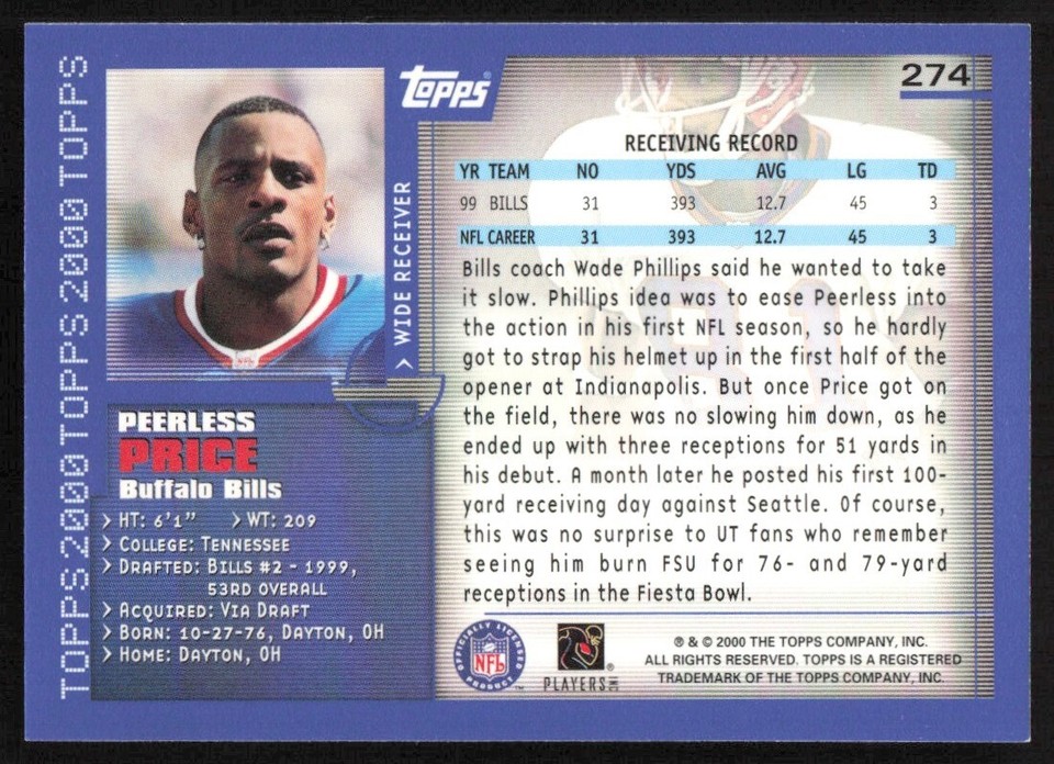 2000 Topps Football Peerless Price #274 Buffalo Bills | eBay