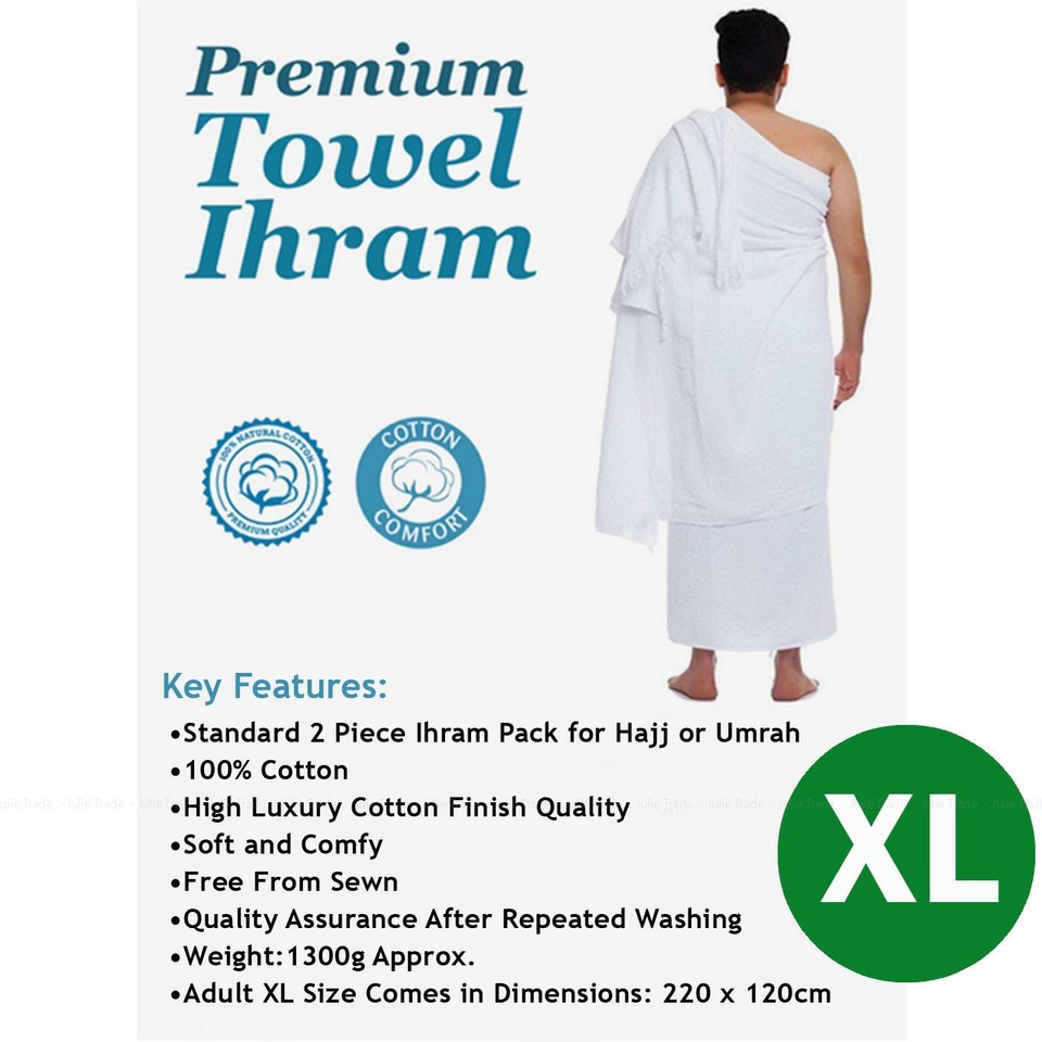 Towel Ihram 2 Piece Cloth Adult XL Men Size Cotton Hajj Umrah Ehram ...