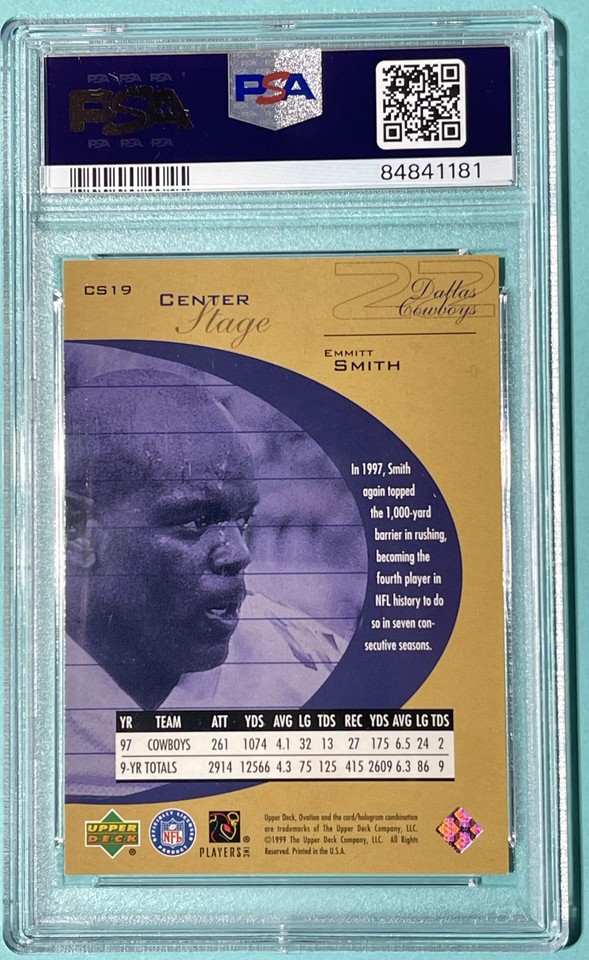 1999 Upper Deck Ovation Emmitt Smith Center Stage #CS19 -PSA 9 Mint ...