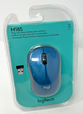 Logitech Wireless Computer Mouse M185 Blue & Black New in Package 910 ...