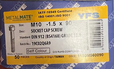 METAL MATE 1.5MM M10 x 90MM SOCKET CAP SCREW GRADE 12.9 | eBay UK