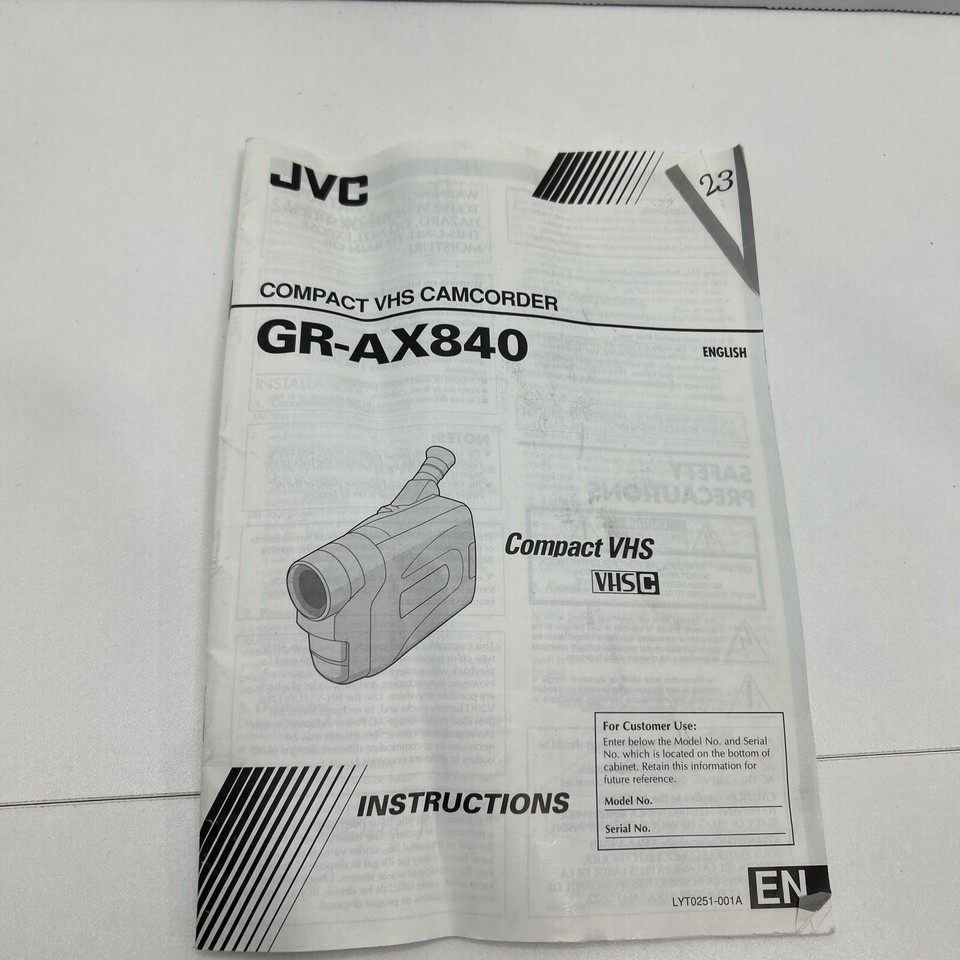 JVC Compact VHS VHS-C Camcorder Model GR-AX840 UNTESTED | eBay