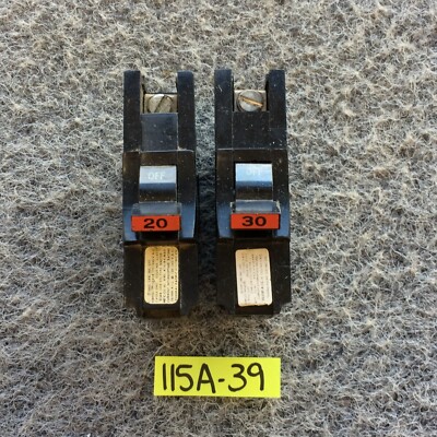 Lot of 2 30 and 20 Amp 1 Pole Type NA Circuit Breaker FPE Thick NA130 ...