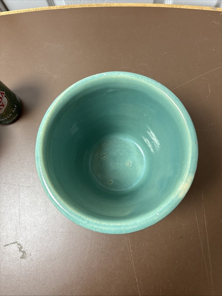 MCCOY POTTERY 6 1/2" AQUA FLOWER POT 1930S WITH NUMBER 10 IN A SHIELD ...