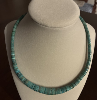 Vintage Turquoise & Sterling Silver Graduated Disc Bead Necklace 16-20 ...
