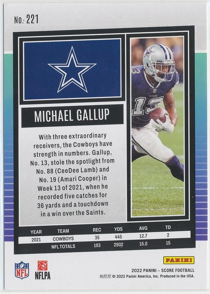 Michael Gallup 2022 Panini Score Football #221 Dallas Cowboys | eBay