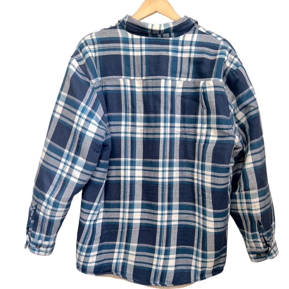 Wrangler Sherpa Lined Plaid Flannel Shacket Men’s Size Large Blue | eBay