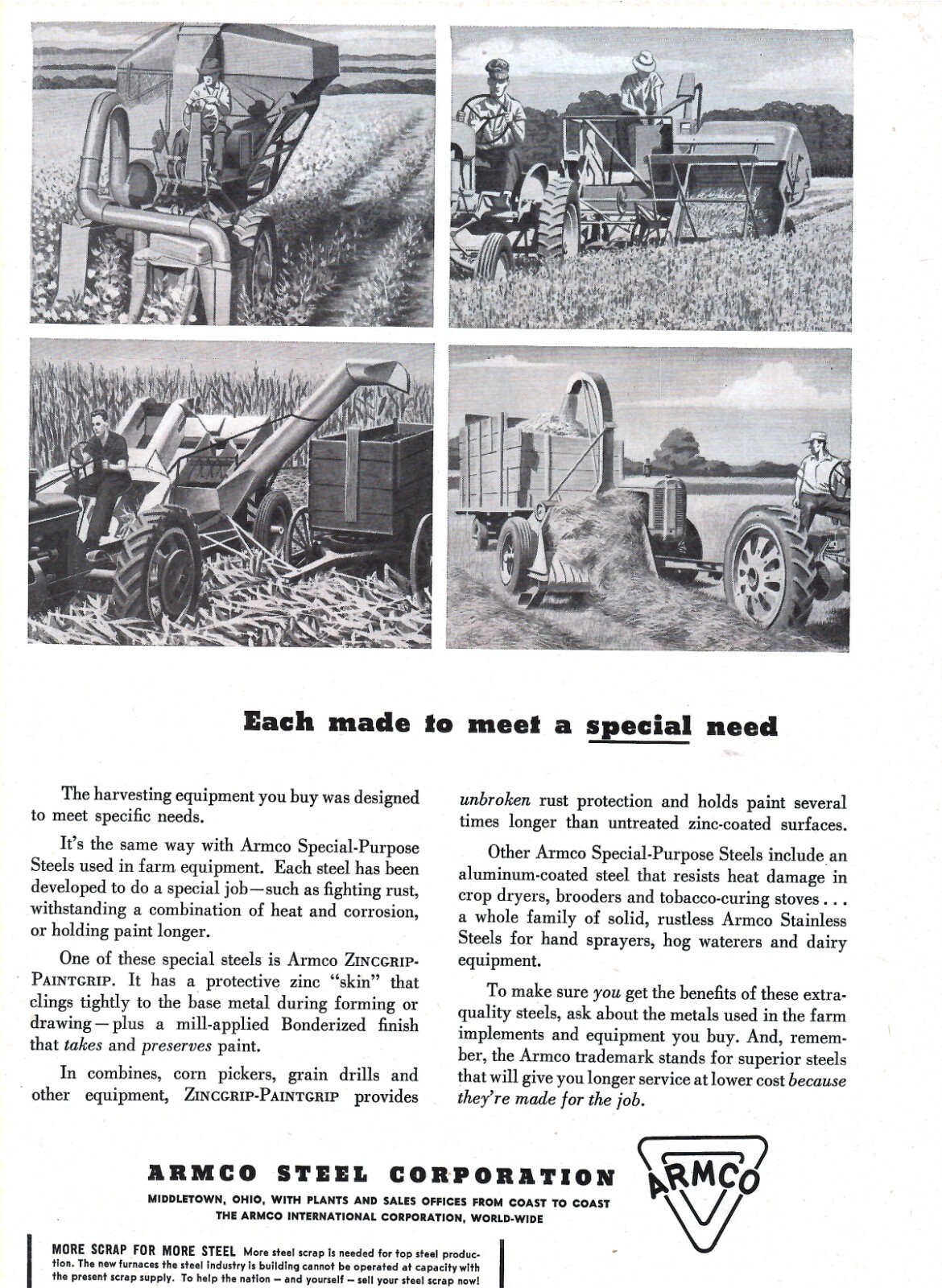 VINTAGE 1952 ARMCO STEEL CORPORATION FARMING PRINT AD | eBay
