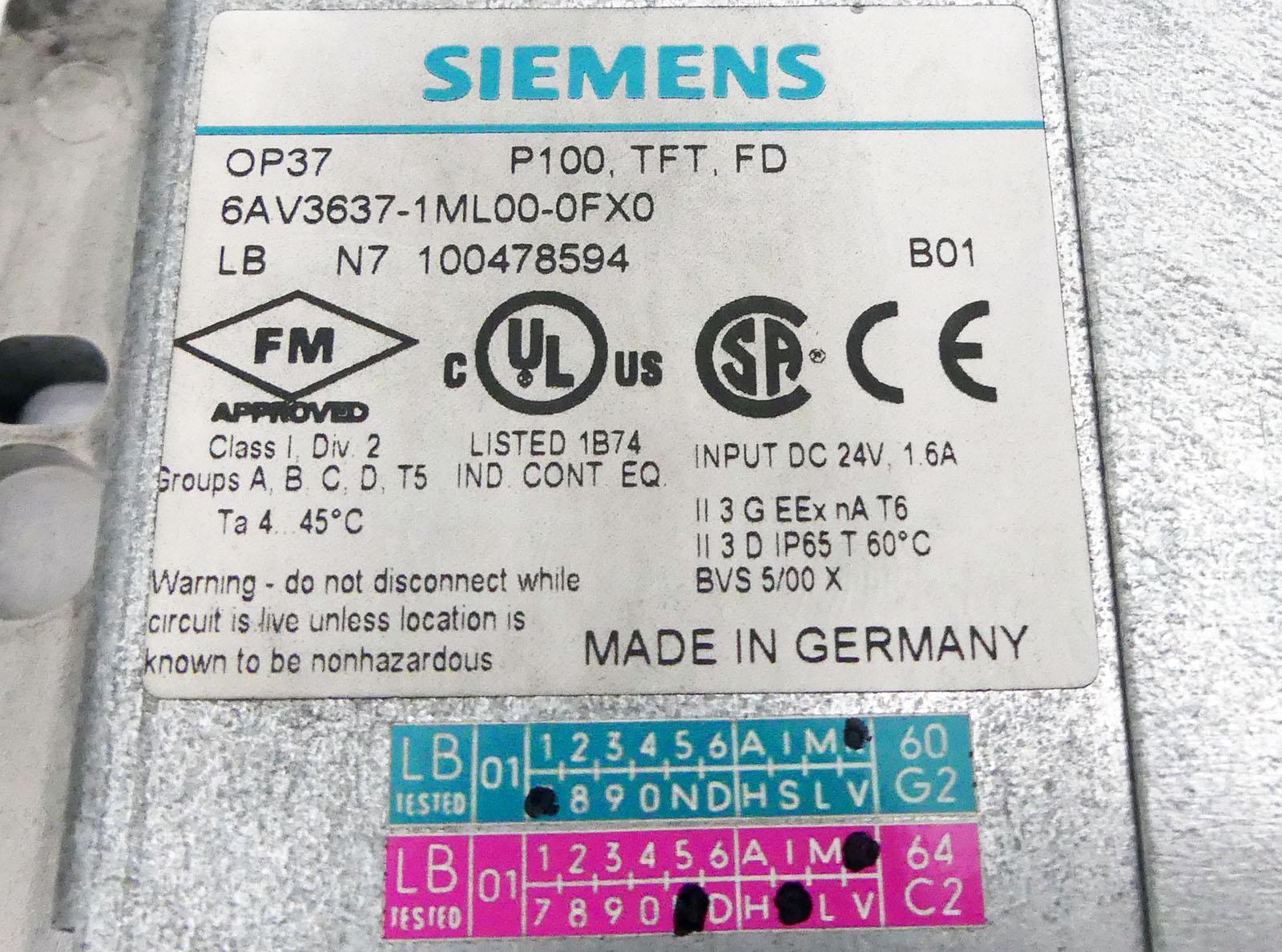 SIEMENS OP37 6AV3637-1ML00-0FX0 6AV3 637-1ML00-0FX0 PANEL FS: B01 ...