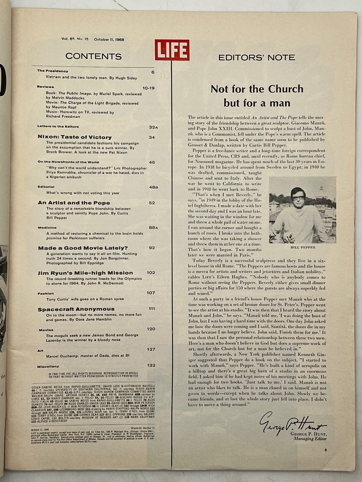LIFE Magazine OCT 11, 1968 Saintly Pope John; Jim Ryun Olympic Runner ...