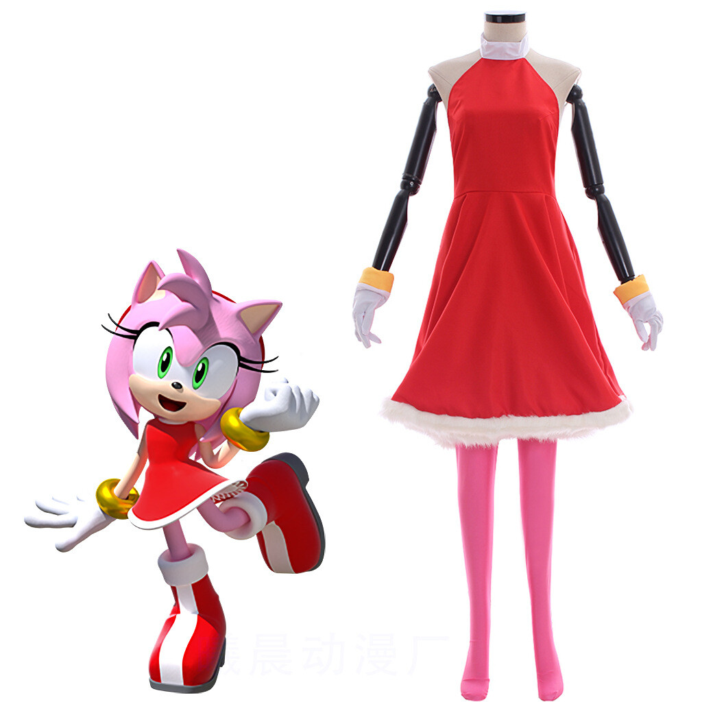 Amy Rose Cosplay Costume Red Dress Suit Game Women Girls Halloween ...