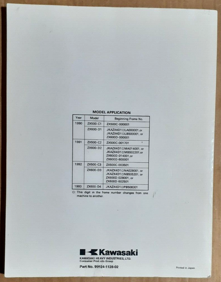 Kawasaki Ninja ZX-6/ZZ-R600/ZZ-R500 1990-1993 Motorcycle Service Manual ...