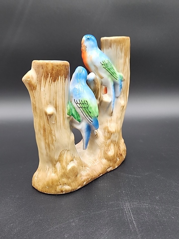 Vintage Double Vase Blue Parakeet Love Birds Porcelain Japan | eBay